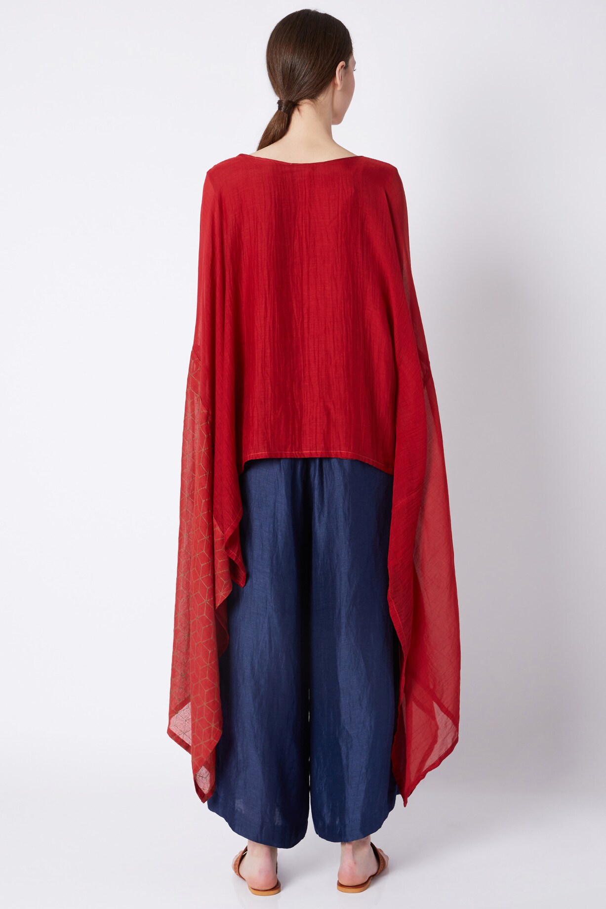 Red Flowy Printed Top Design By Ezra At Pernias Pop Up Shop 2024