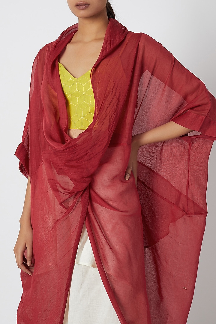 Red Draped Sheer Jacket by EZRA at Pernia's Pop Up Shop 2025