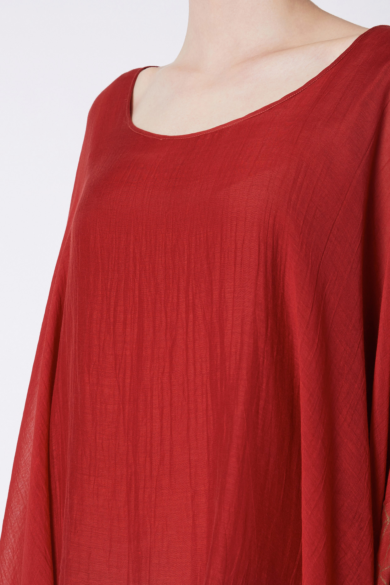Red Flowy Printed Top Design By Ezra At Pernias Pop Up Shop 2024
