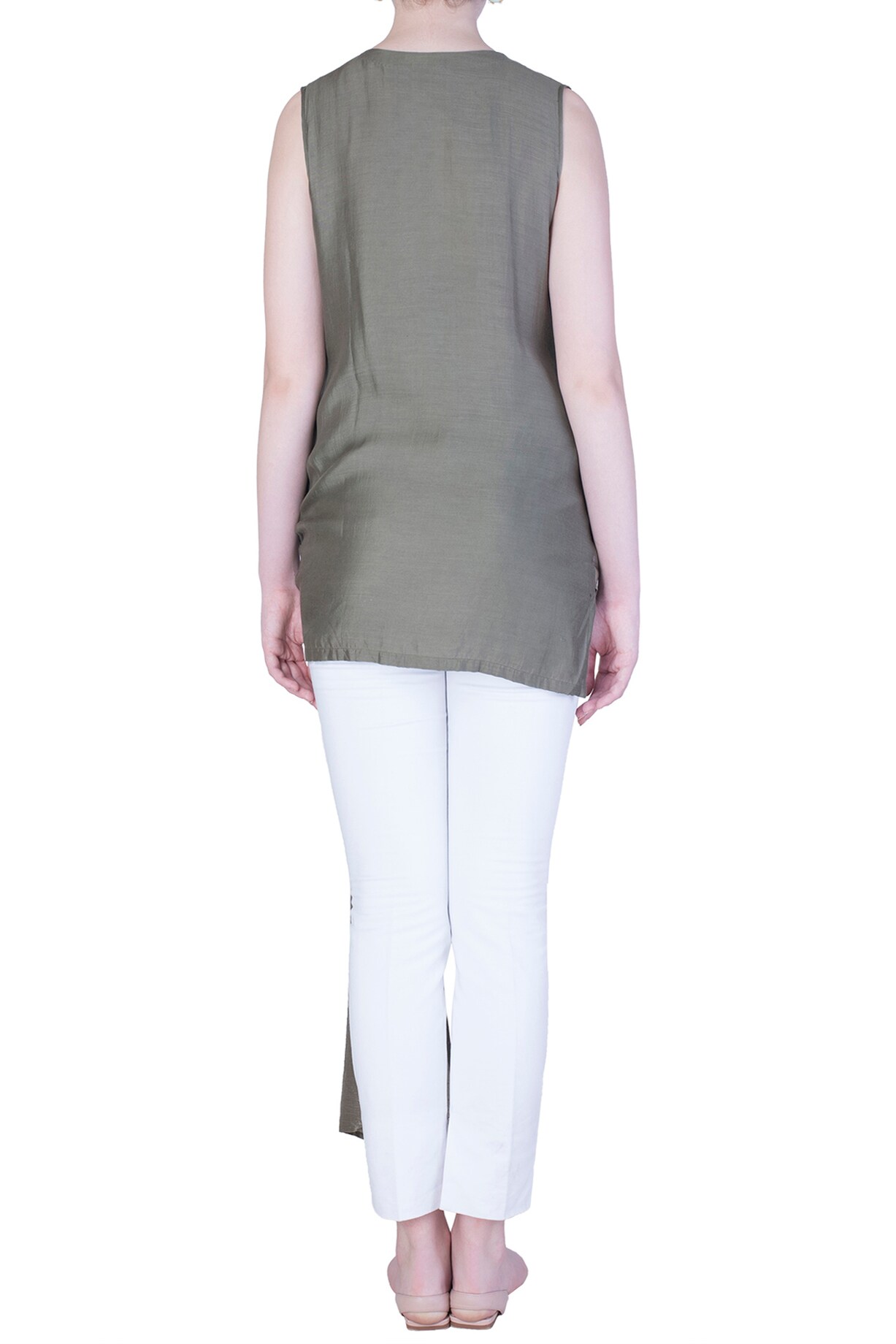 Army green drape knot shirt available only at Pernia's Pop Up Shop. 2024