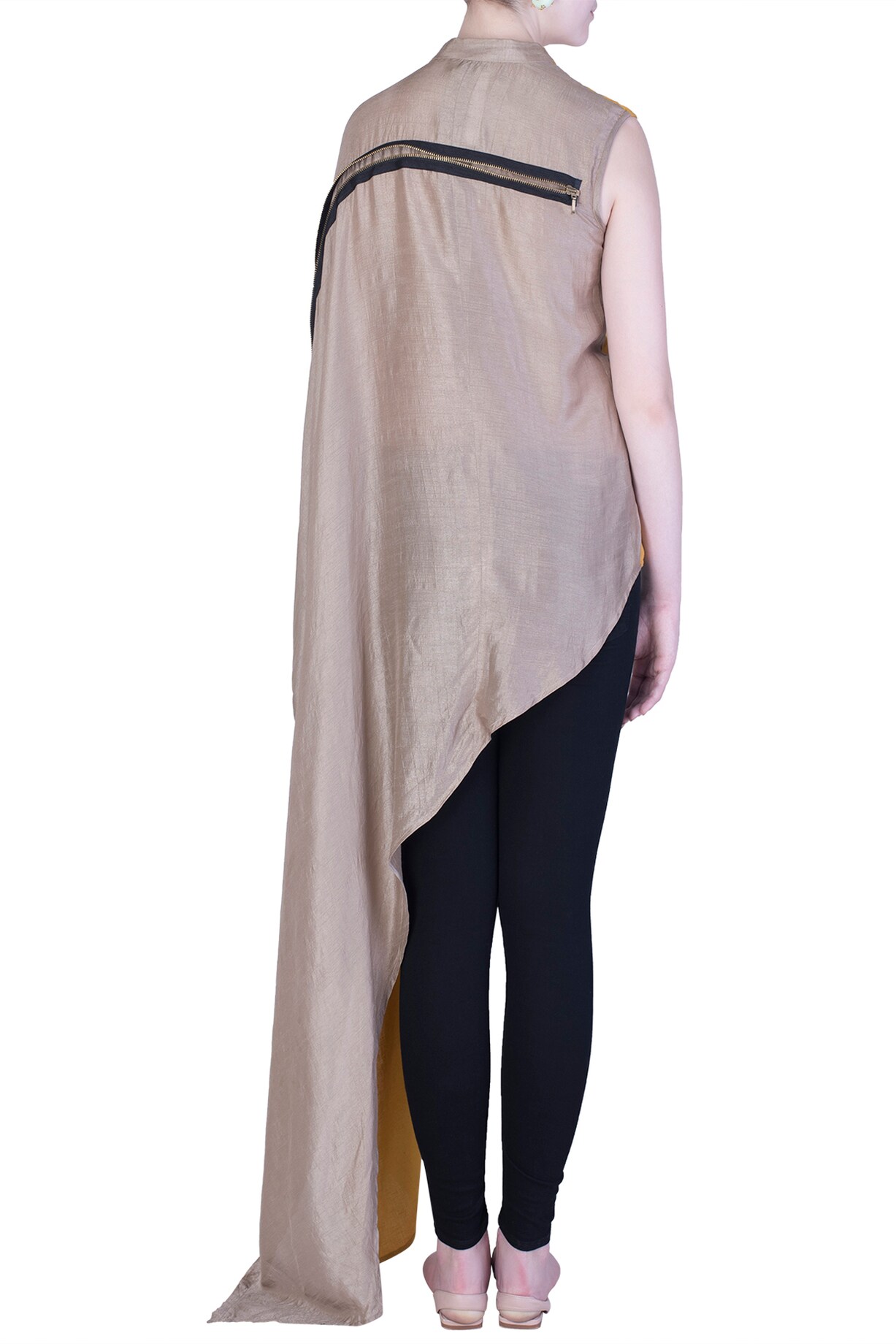 Yellow one sided drape shirt available only at Pernia's Pop Up Shop. 2024