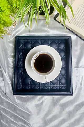 Blue Glass & Leatherite Amadeus Tray by Faaya Gifting at Pernia's Pop ...