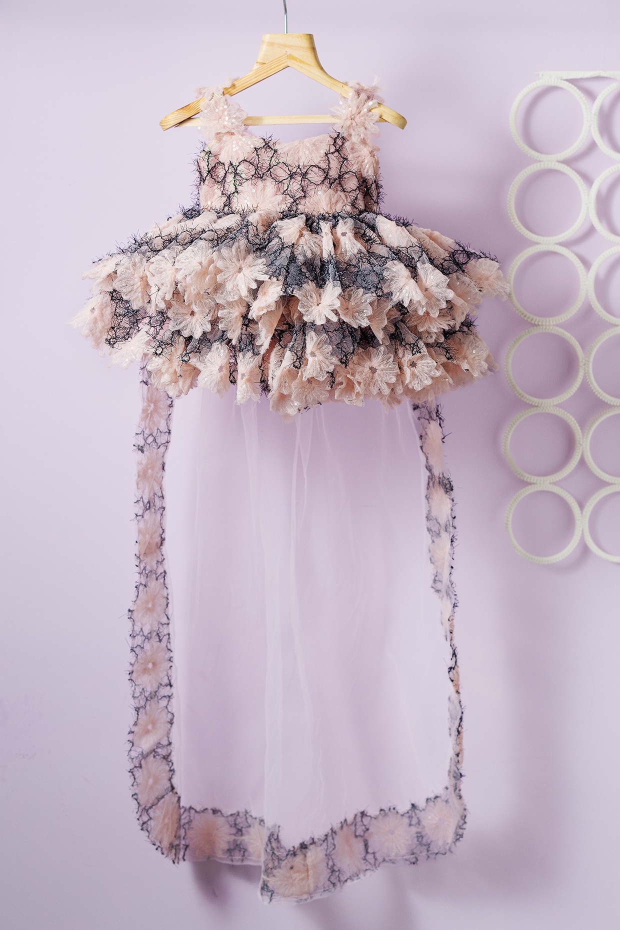 Blush Pink Net Floral Embroidered Dress For Girls by Fairy Frills at ...