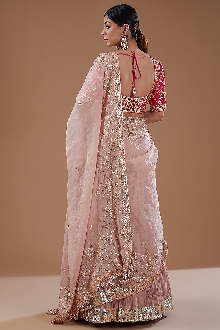 Onion Pink Silk Crushed Gota Embroidered Bridal Lehenga Set by ...
