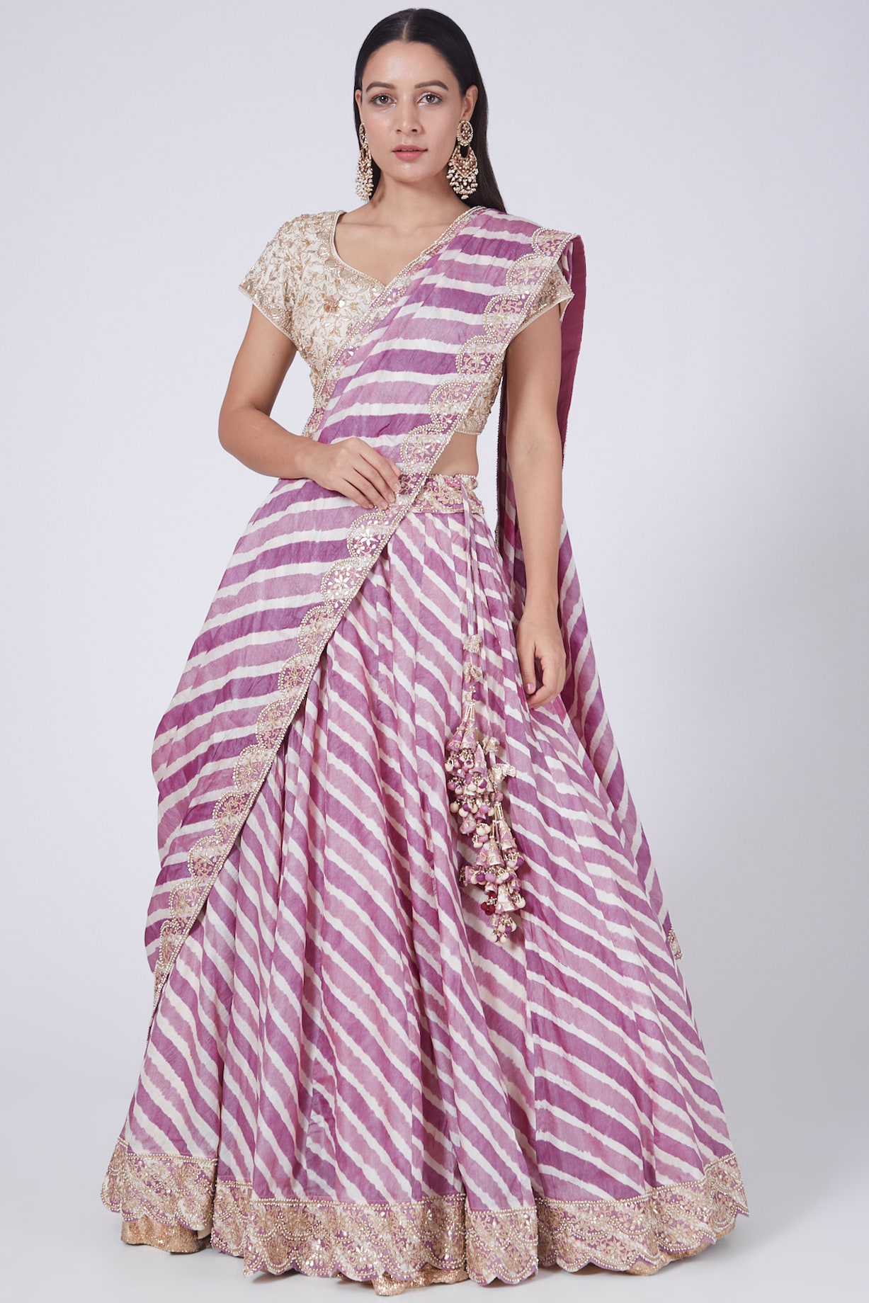 Pink Embroidered Leheriya Lehenga Set Design by Faabiiana at Pernia's ...