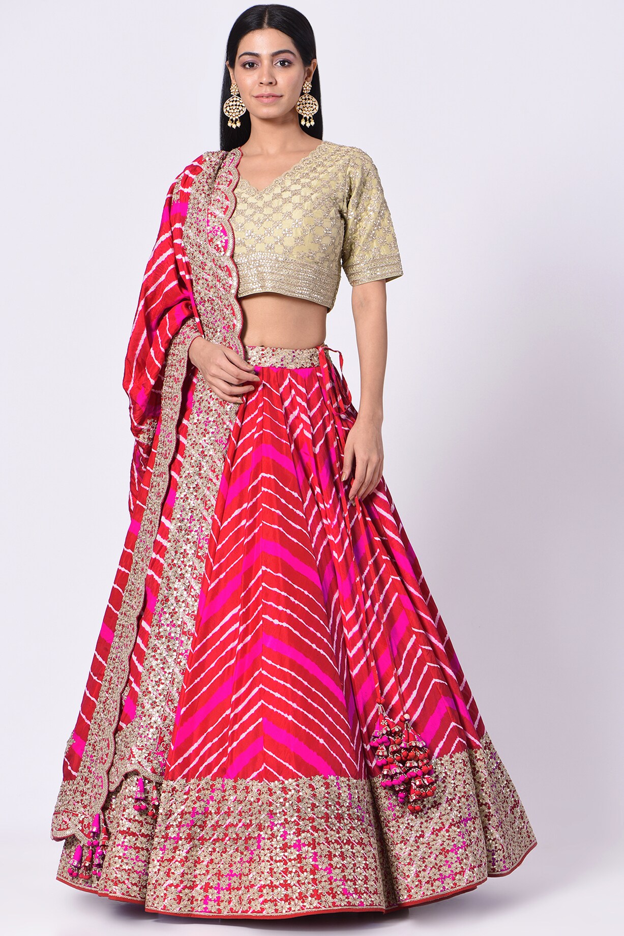 Cherry Red & Fuchsia Embroidered Bridal Lehenga Set by Faabiiana at ...