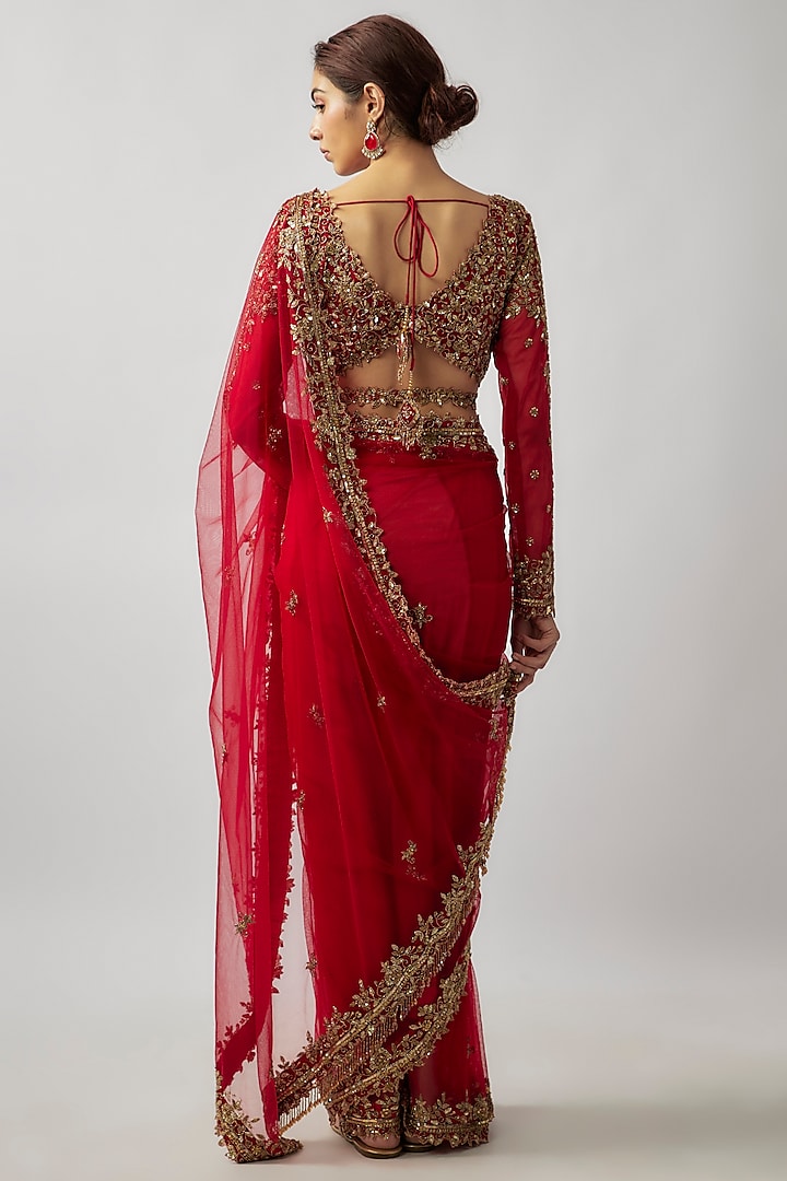 Red Tulle Zardosi Embroidered Saree Set by FATIZ at Pernia's Pop Up ...