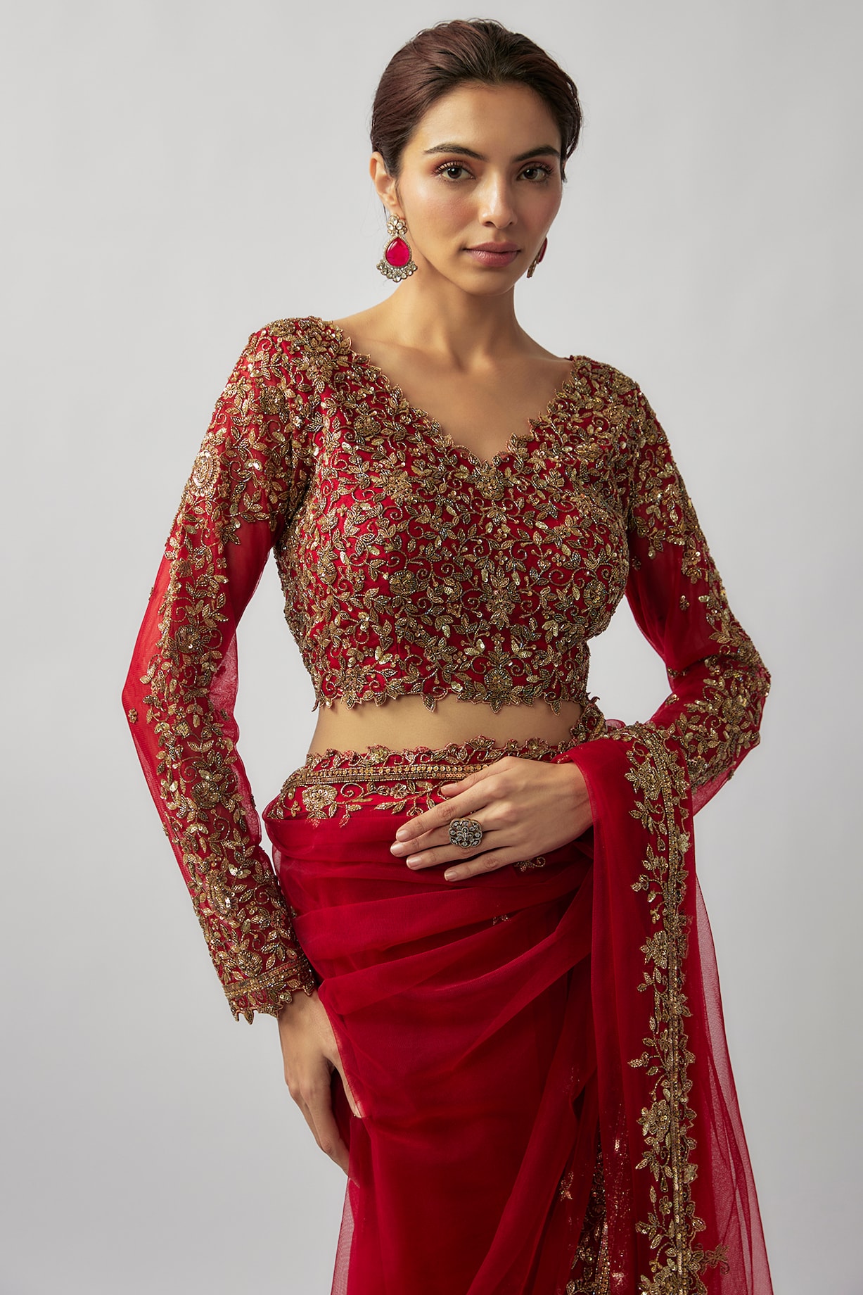 Red Tulle Zardosi Embroidered Saree Set by FATIZ at Pernia's Pop Up ...