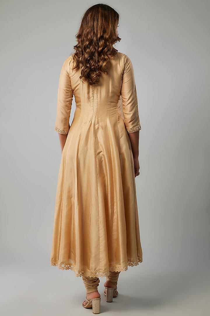 Champagne Gold Russian Silk Crystal Embellished Anarkali Set by FATIZ ...