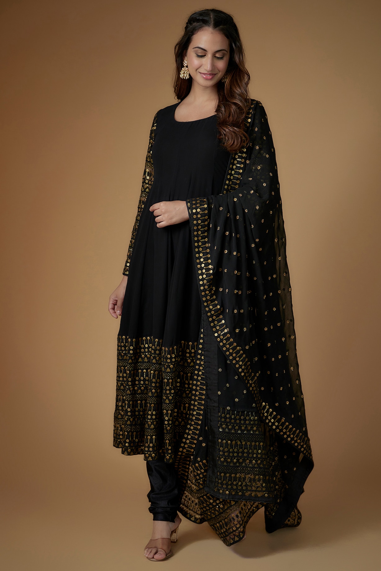 Black Georgette Sequins Embellished Anarkali Set by FATIZ at Pernia's ...