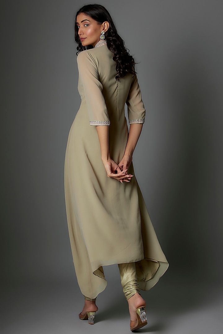 Sage Green Georgette Crystal Embellished Anarkali Set by FATIZ at ...