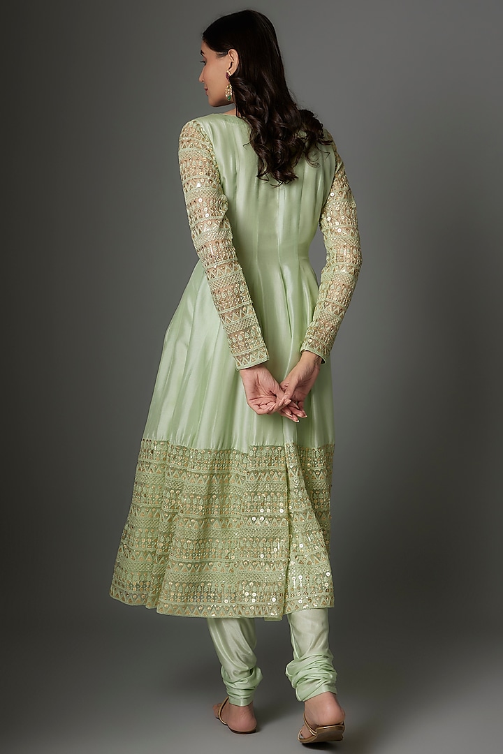 Mint Green Russian Silk Embellished Anarkali Set by FATIZ at Pernia's ...