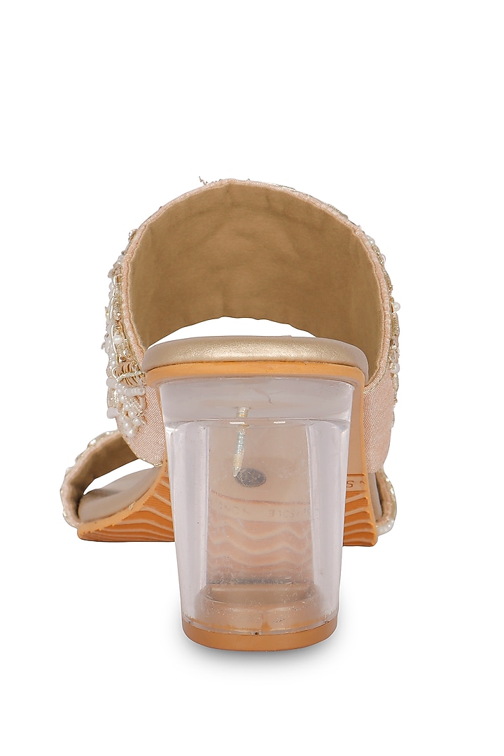 Gold PU Leather Bead & Pearl Hand Embellished Heels by Fuchsia by ...