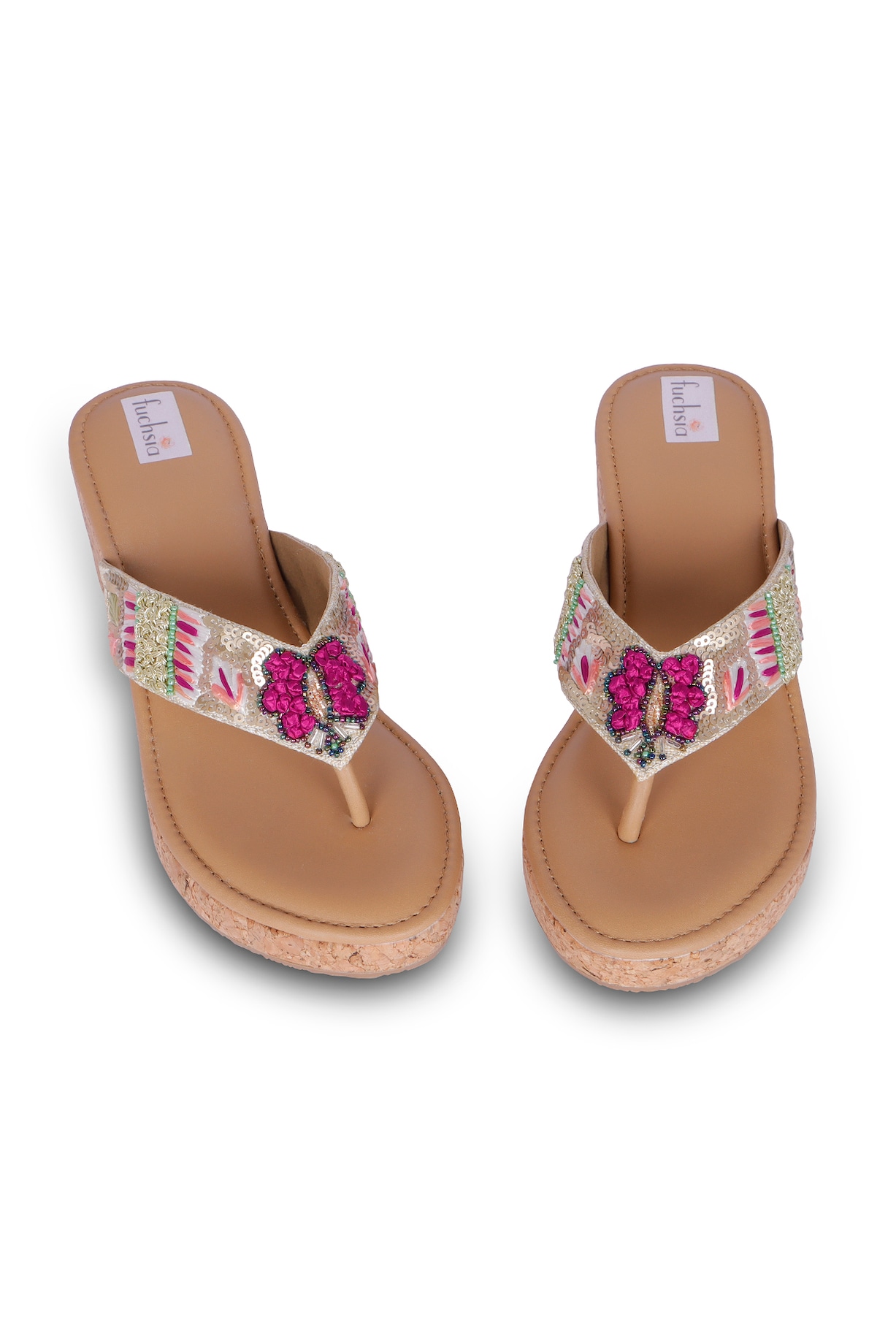 Multi-Colored PU Leather Sequins & Zardosi Hand Embroidered Wedges by ...