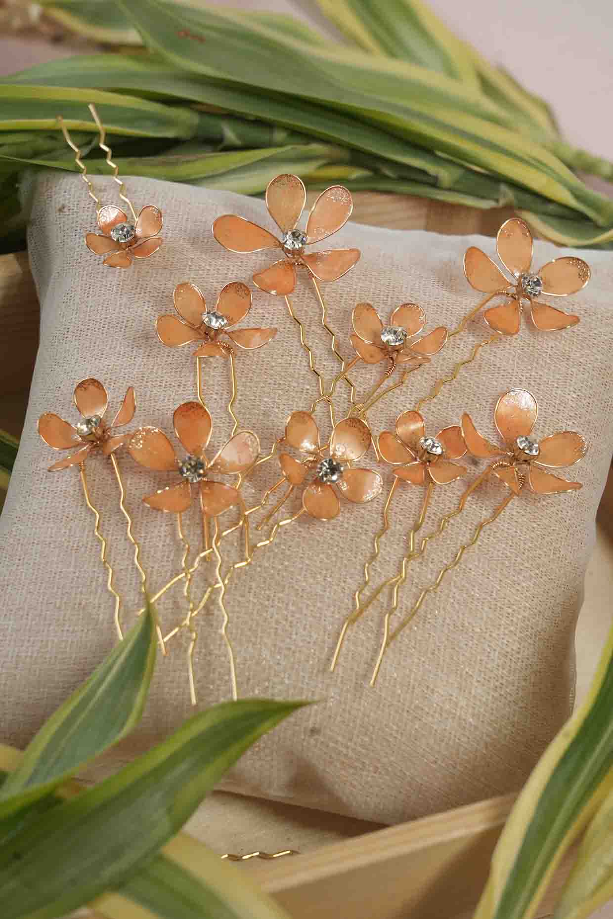 Orange Pearl & Resin Handcrafted Hairpins (Set Of 10) by FLORISTAA BY MAHEK at Pernia's Pop Up ...
