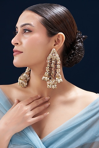 Zari & Dabka Hand Embroidered Dangler Earrings by Fooljhadi at Pernia's ...