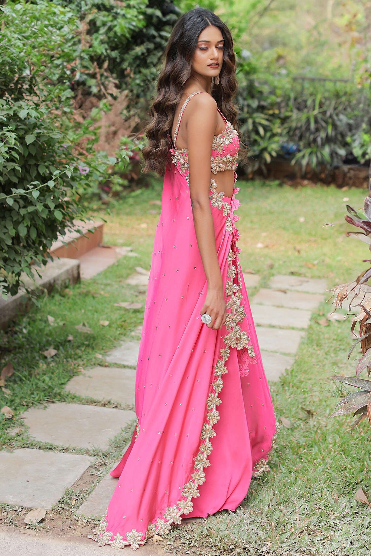 Pink Natural Crepe Cape Set by Foram Patel at Pernia's Pop Up Shop 2026