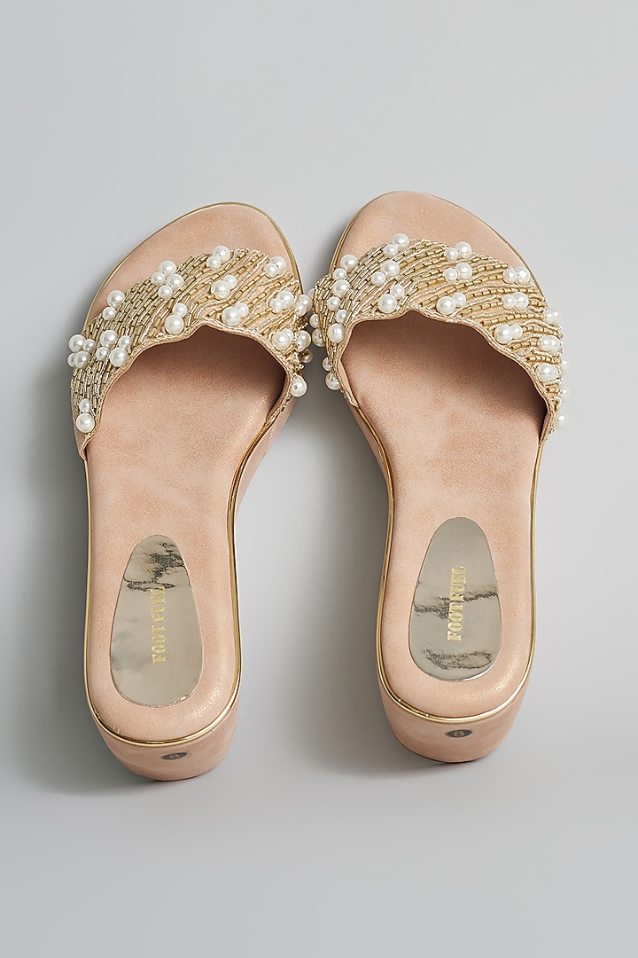 Rose Gold Rexine Zardosi & Pearl Hand Embroidered Platform Heels by ...