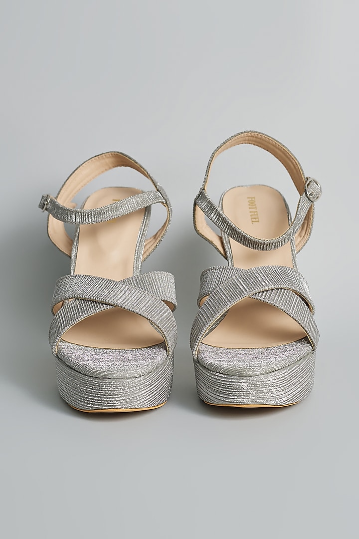 Grey Crushed Rexine Block Heels by Foot Fuel at Pernia's Pop Up Shop 2025