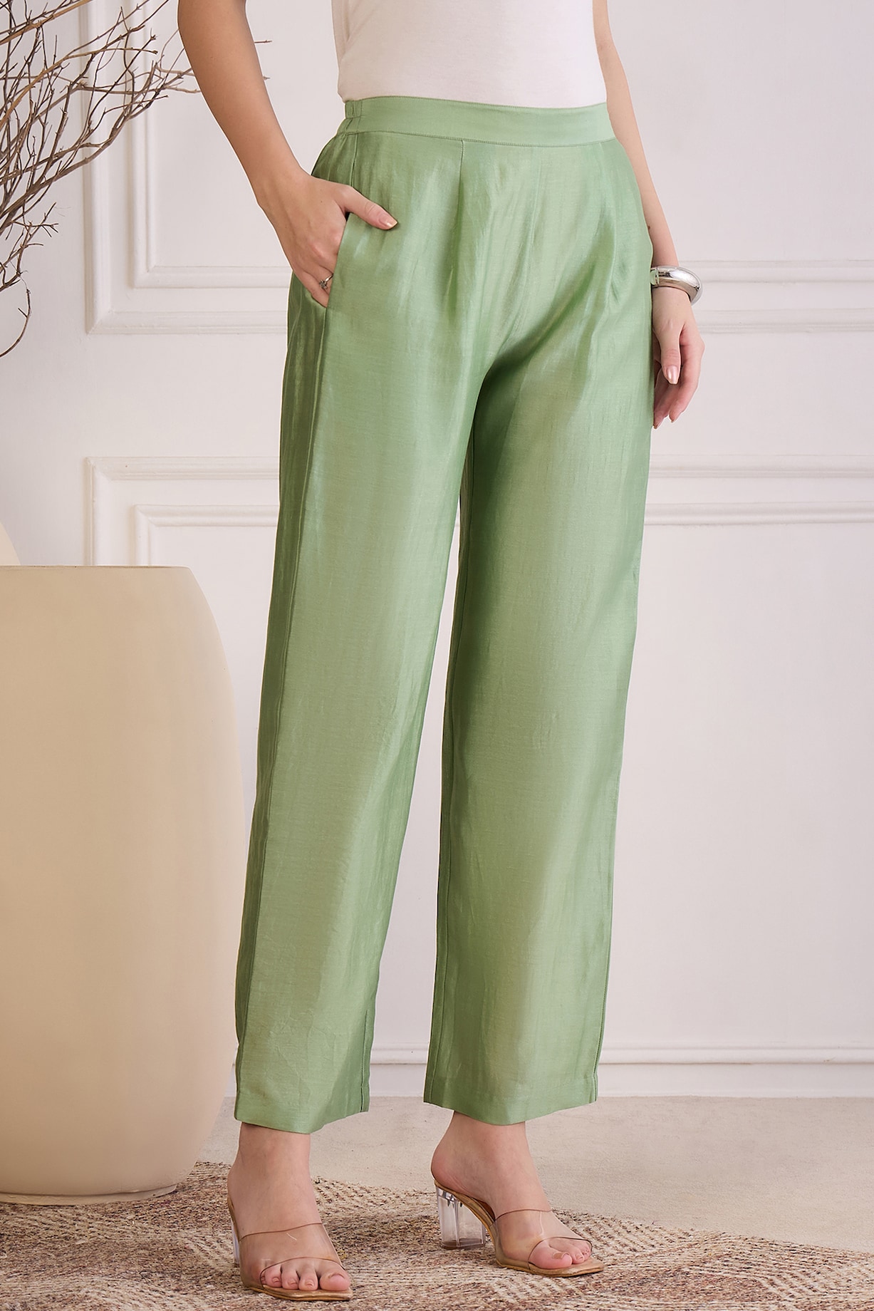 Sage Green Chanderi Co-Ord Set by First Resort by Ramola Bachchan at ...