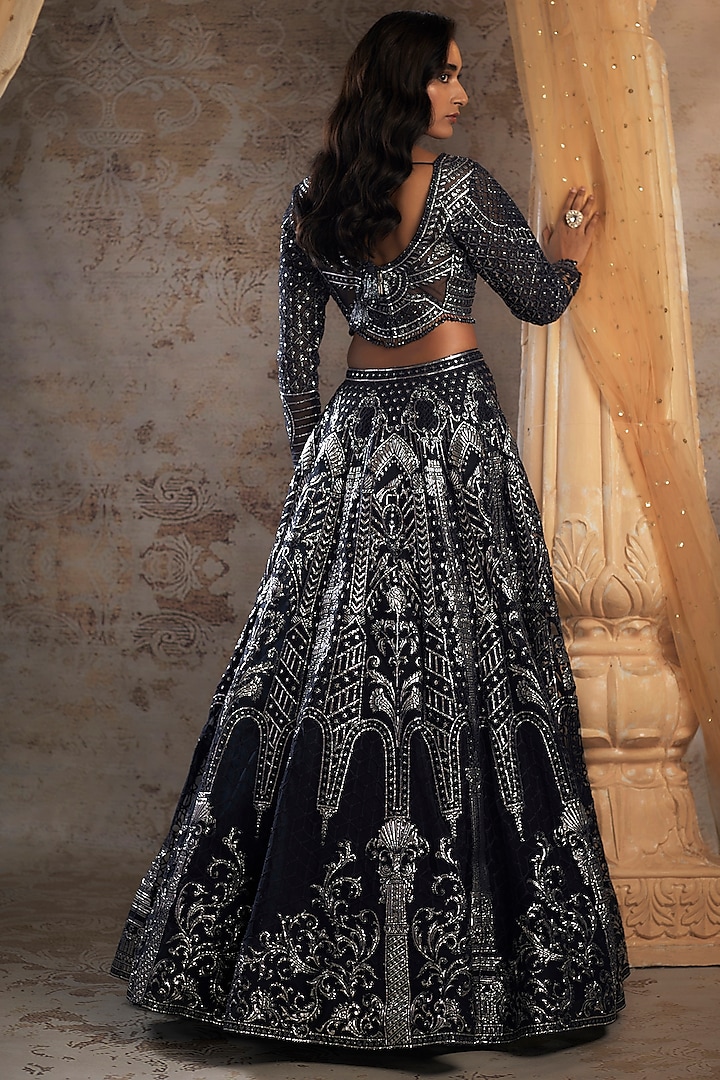 Navy Blue Tulle Bridal Bridal Lehenga Set by Falguni Shane Peacock at ...