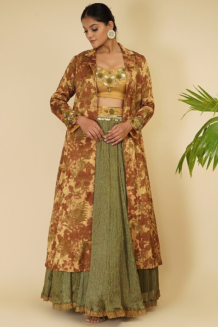 Gold Digital Printed Jacket Set by Farha Syed at Pernia's Pop Up Shop 2024