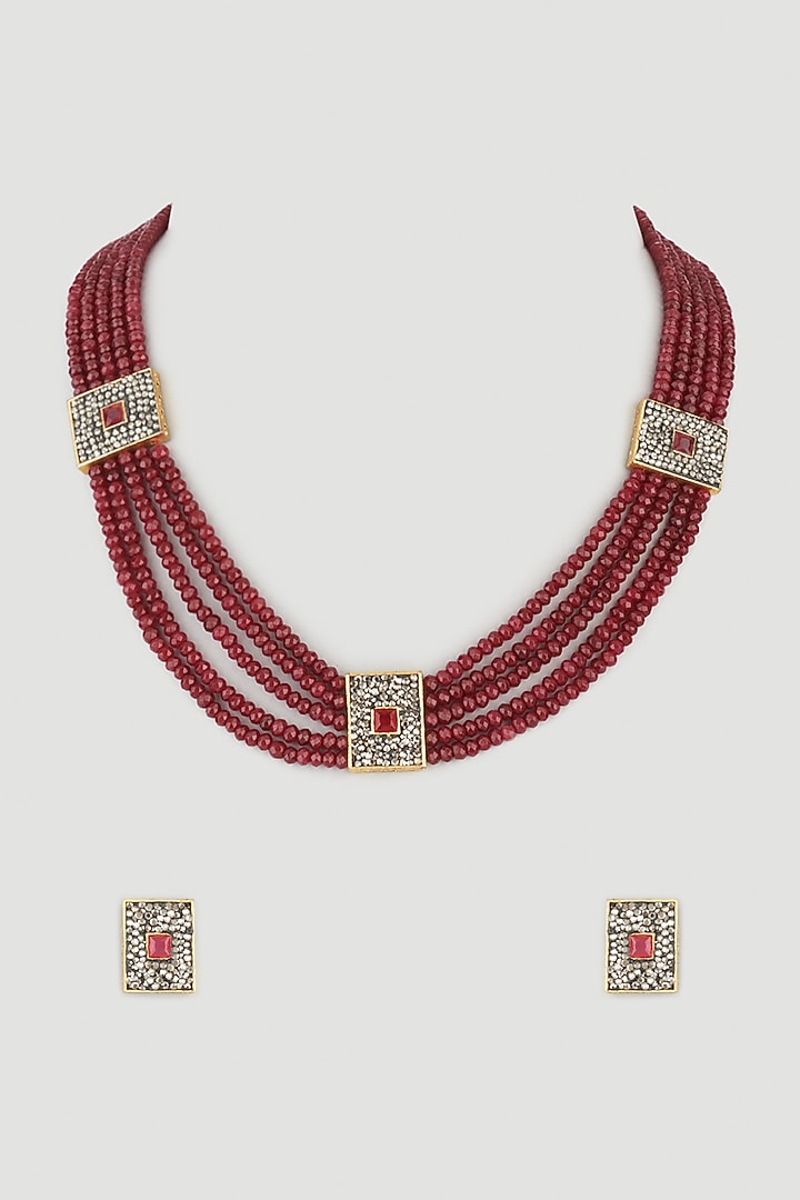 Black Rhodium Finish Ruby Necklace Set by Fuschia Jewellery at Pernia's ...