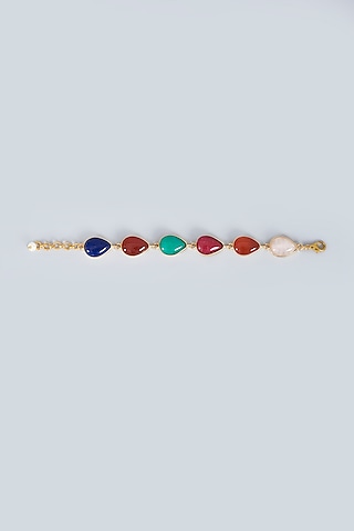 Gold Finish Multi-Colored Natural Stone Bracelet by Fuschia Jewellery ...