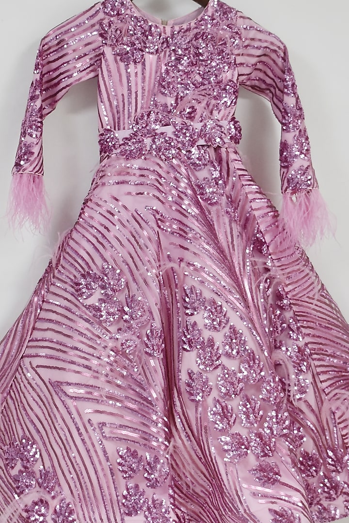 Pink Sequins Embroidered Gown For Girls Design by Fayon Kids at Pernia ...