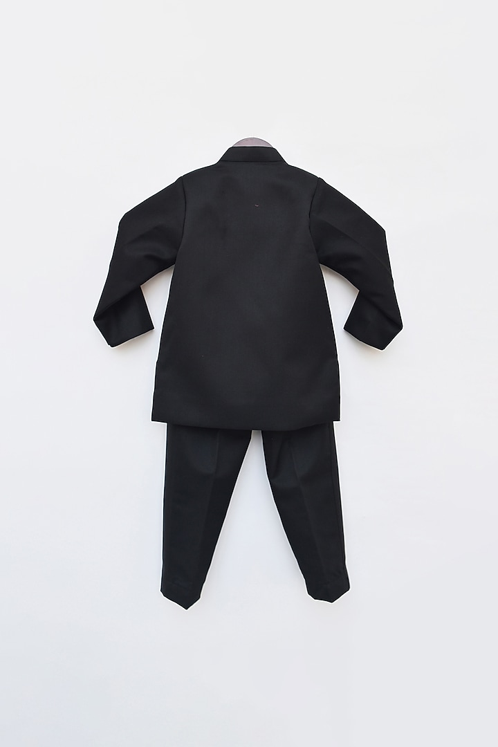 Black Jacket Set With Mirror Embroidered Buttons For Boys by Fayon Kids ...