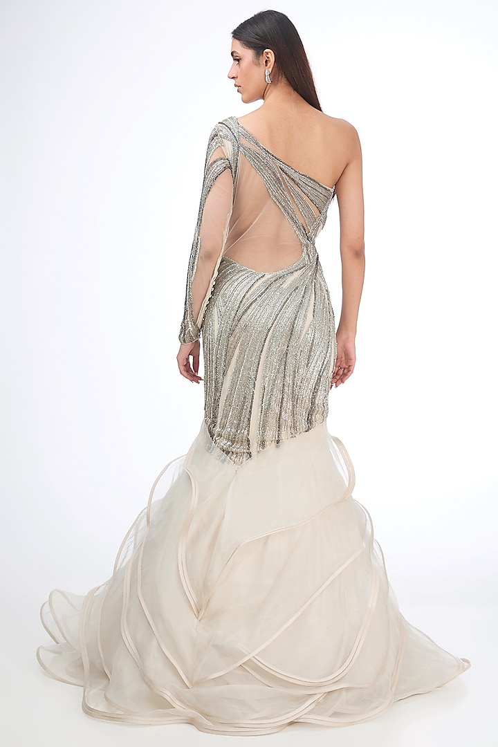 Sage Gold Organza Embroidered Ruffled Gown by Gaurav Gupta at Pernia's ...