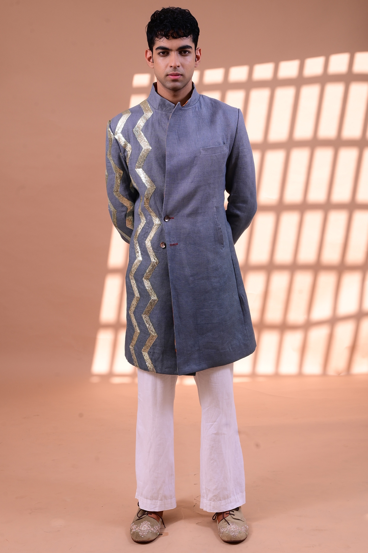 Steel Grey Embroidered Jacket Set by Gaurav Katta at Pernia's Pop Up ...