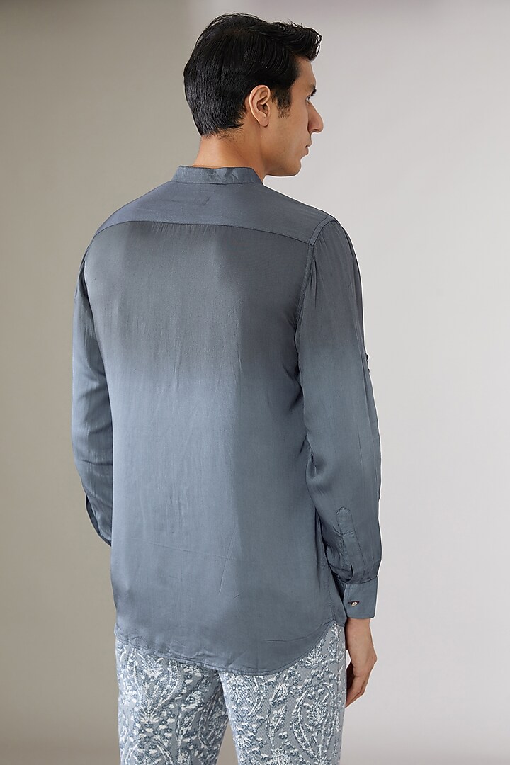 Blue Modal Silk Ombre Shirt by Gaurav Katta at Pernia's Pop Up Shop 2024