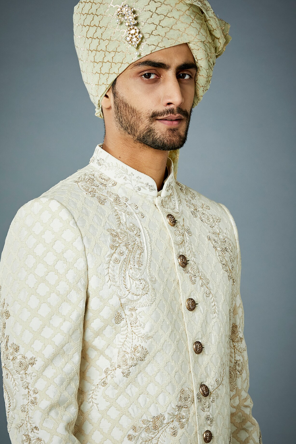 Ivory Poly Viscose Wedding Sherwani Set by Gargee Designers at Pernia's ...