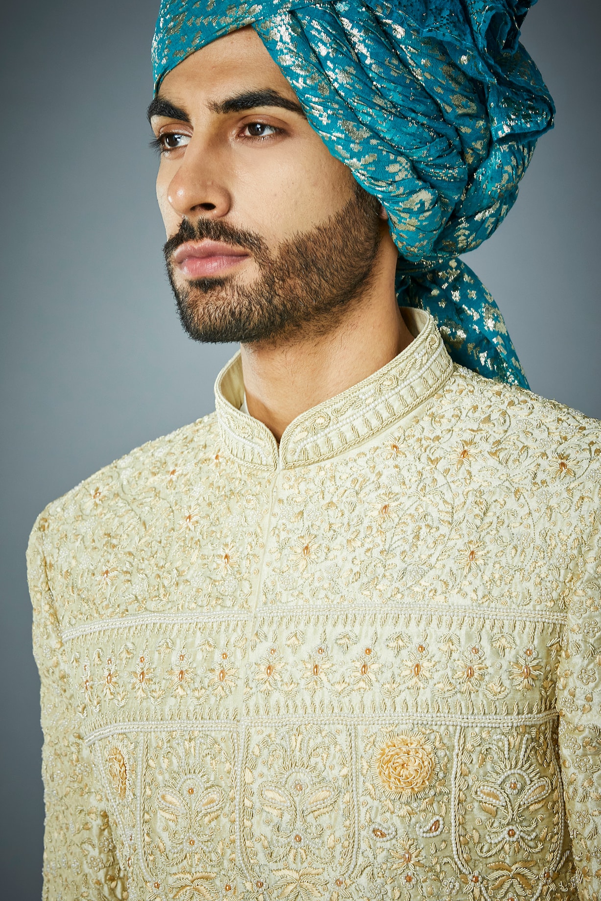 Ivory Poly Viscose Embroidered Groom Sherwani Set by Gargee Designers ...