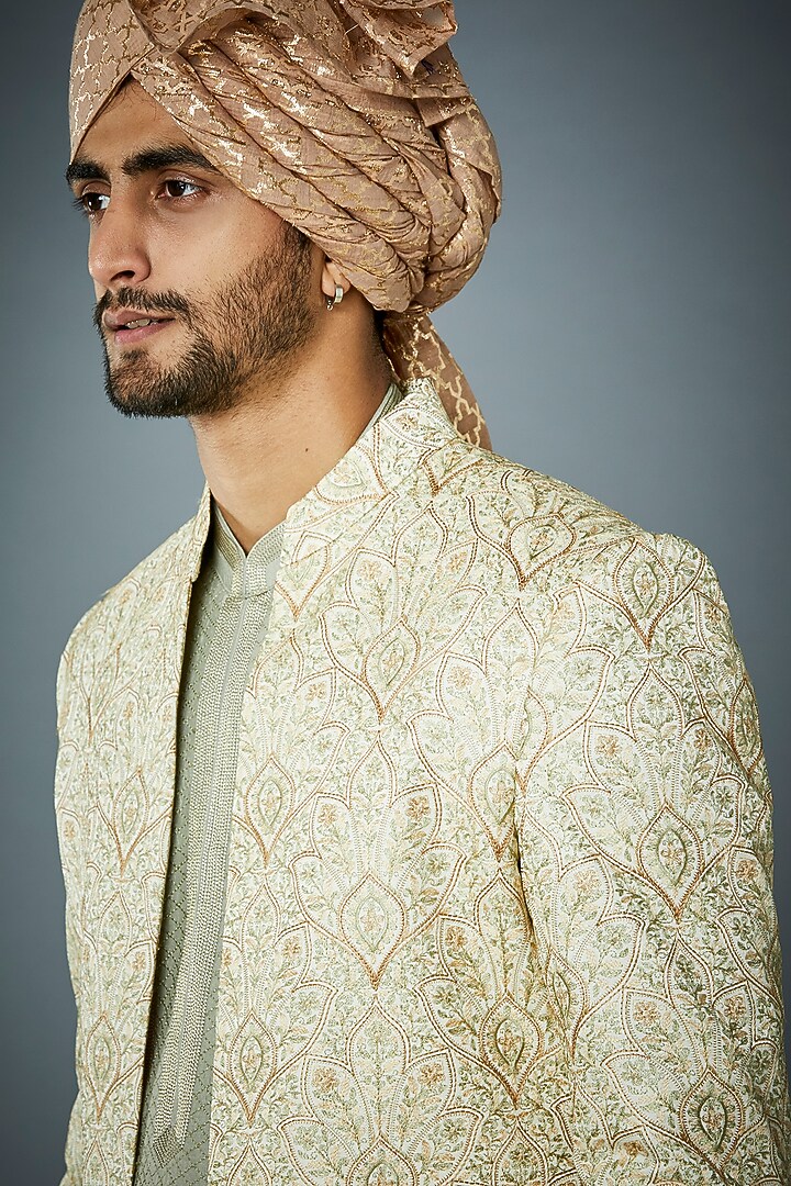 Ivory Machine Embroidered Indowestern Set by Gargee Designers at Pernia ...