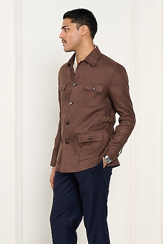 Chocolate Brown Linen Shacket by Gargee Designers at Pernia's Pop Up ...