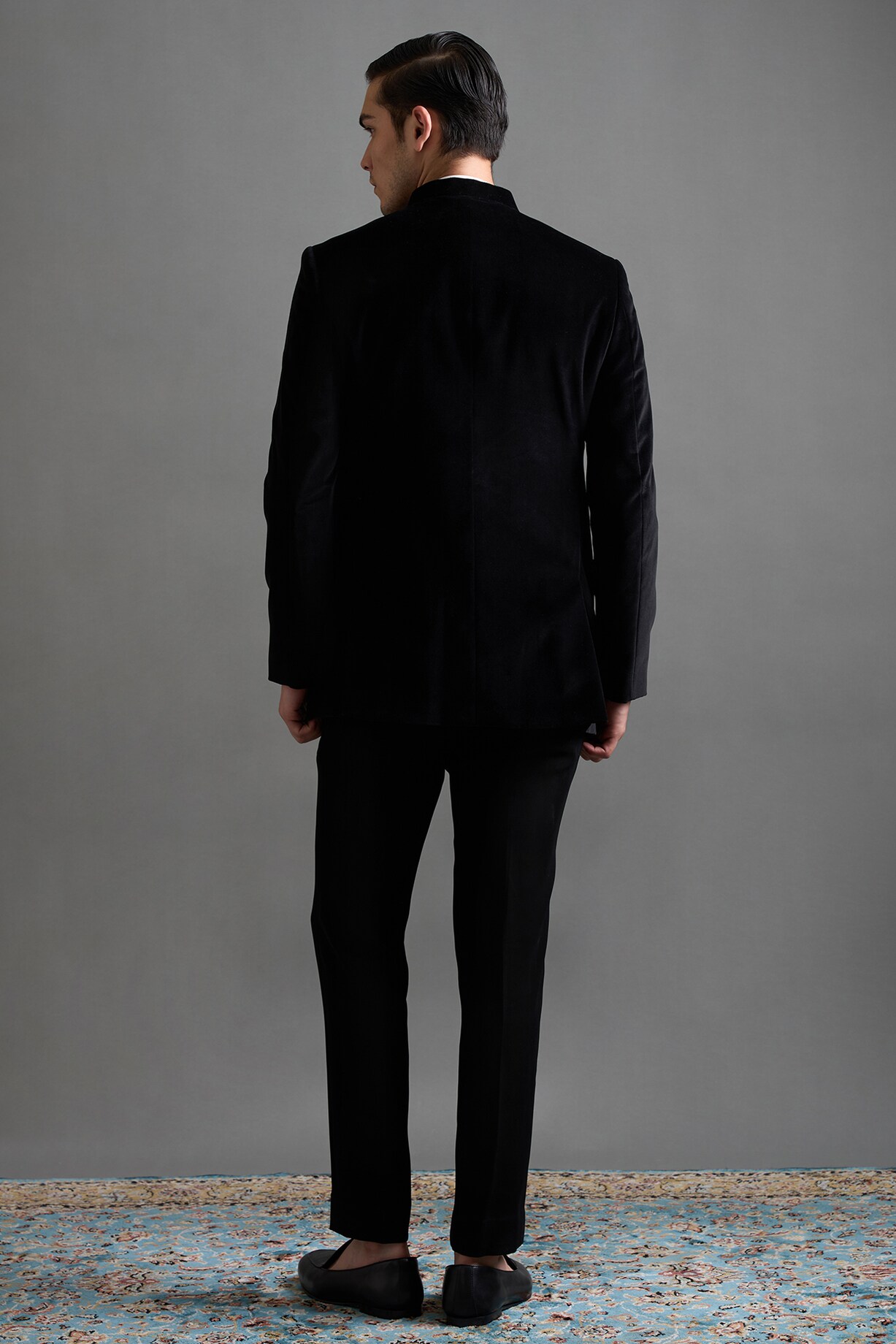 Jet Black Velvet Cutdana Embroidered Jodhpuri Set by Gargee Designers ...