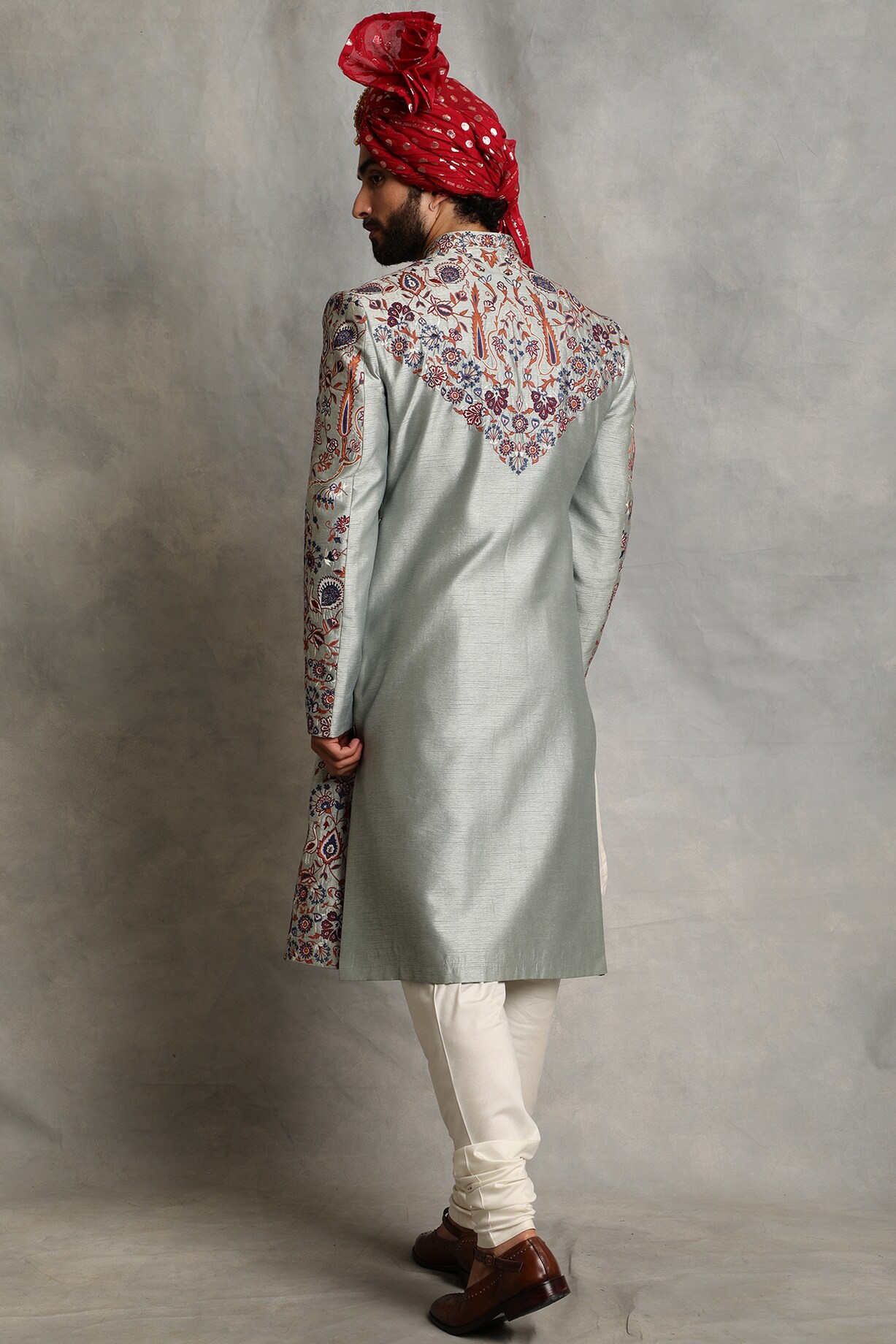 Ash Blue Embroidered Wedding Sherwani Set by Gargee Designers at Pernia ...