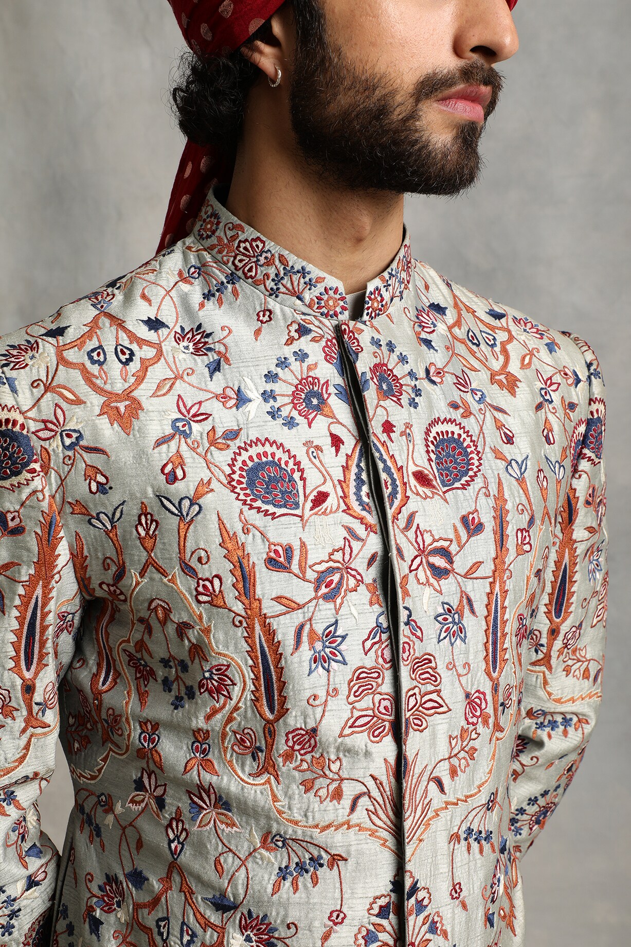 Ash Blue Embroidered Wedding Sherwani Set by Gargee Designers at Pernia ...