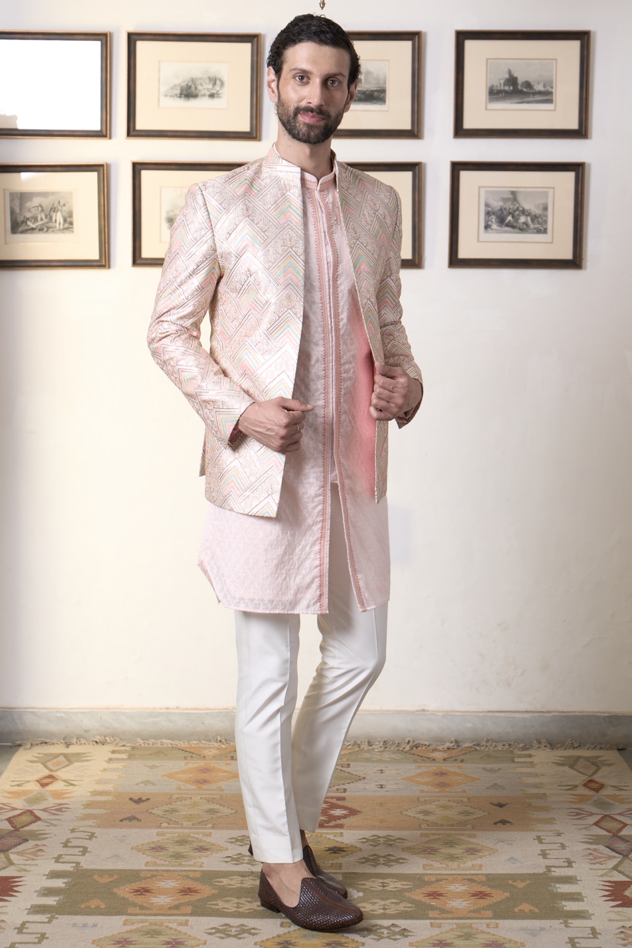 Pastel Pink Poly Silk Thread Embroidered Indo-Western Set by Gargee Designers at Pernia's Pop Up ...