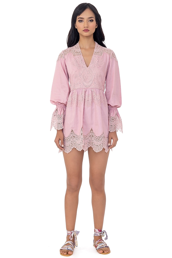 Baby Pink Mini Dress With Lace Cutwork by Gaya at Pernia's Pop Up Shop 2025