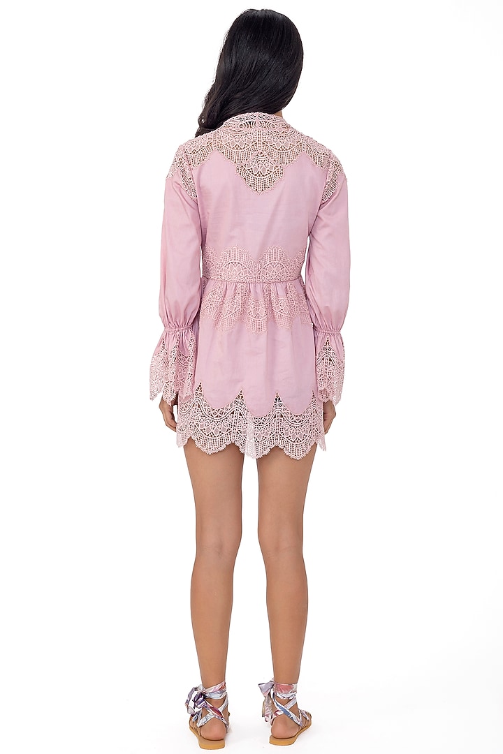 Baby Pink Mini Dress With Lace Cutwork by Gaya at Pernia's Pop Up Shop 2025