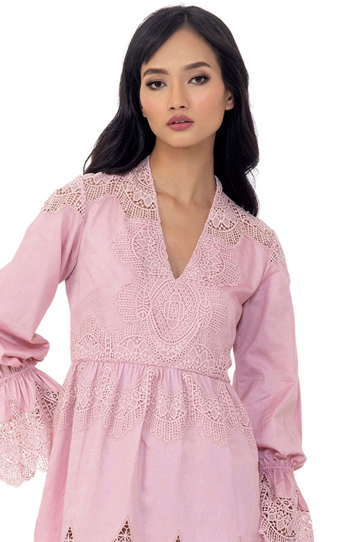 Baby Pink Mini Dress With Lace Cutwork by Gaya at Pernia's Pop Up Shop 2025