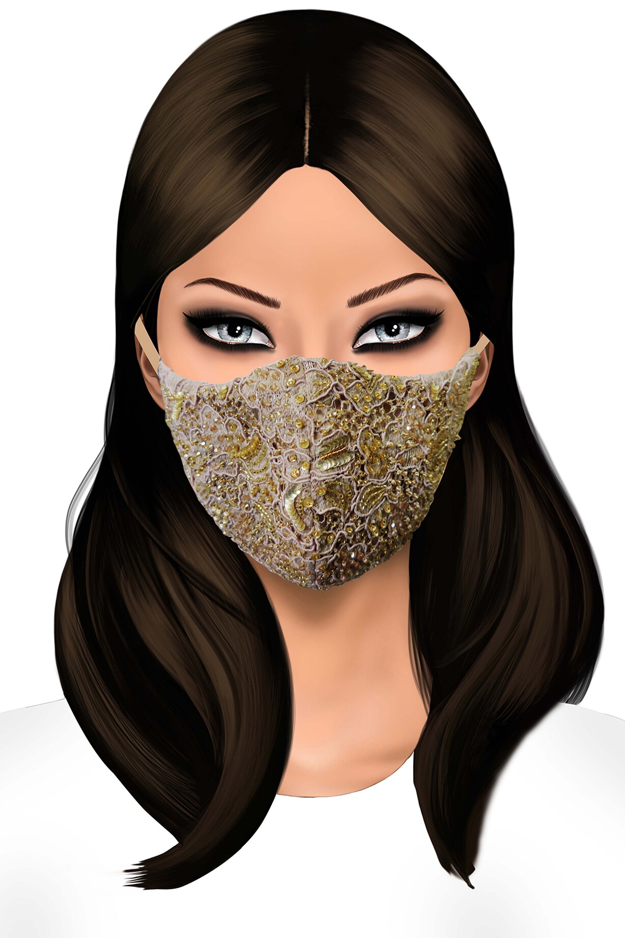 Beige Bead Embellished Mask by Gaya at Pernia's Pop Up Shop 2025