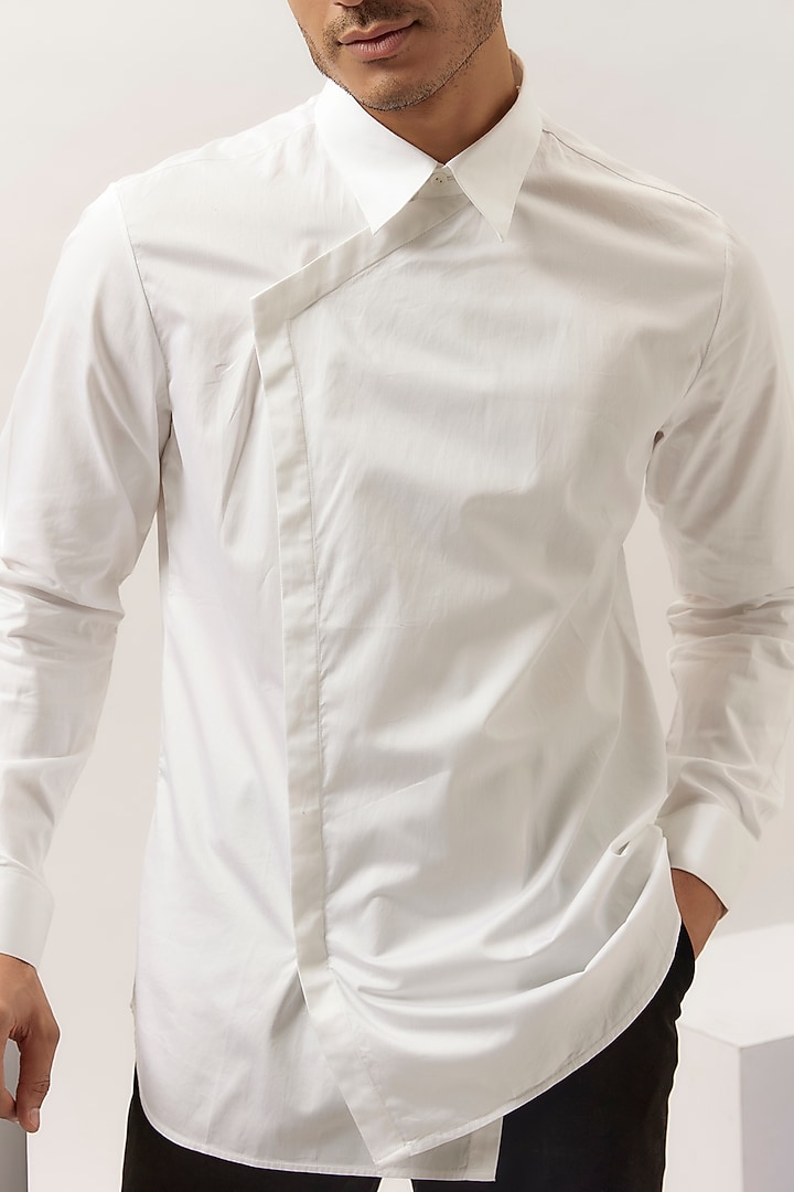 White Suiting Overlap Shirt by Gaurav Gupta Men at Pernia's Pop Up Shop ...