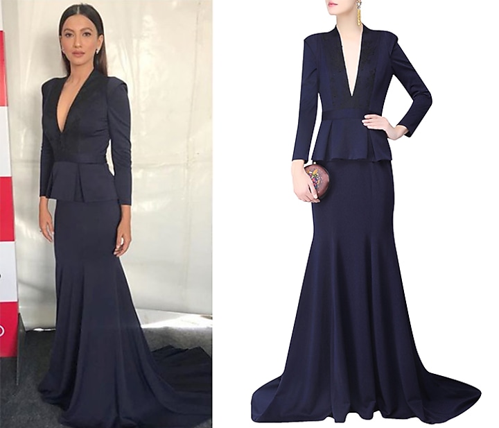 Navy blue in built peplum coat and short train gown available only at ...