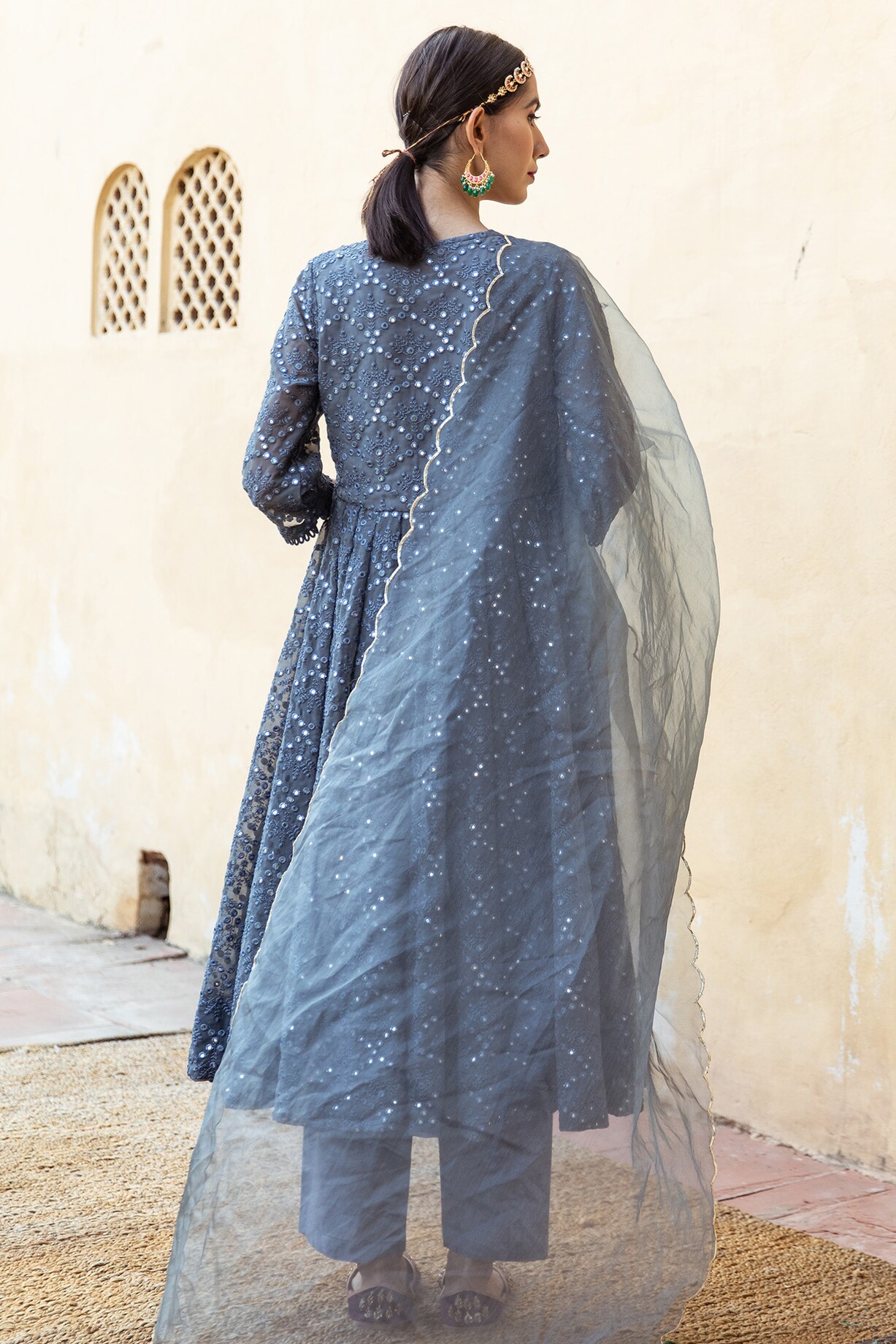 Grey Embroidered Anarkali Set Design by GulaboJaipur by Saloni Panwar ...