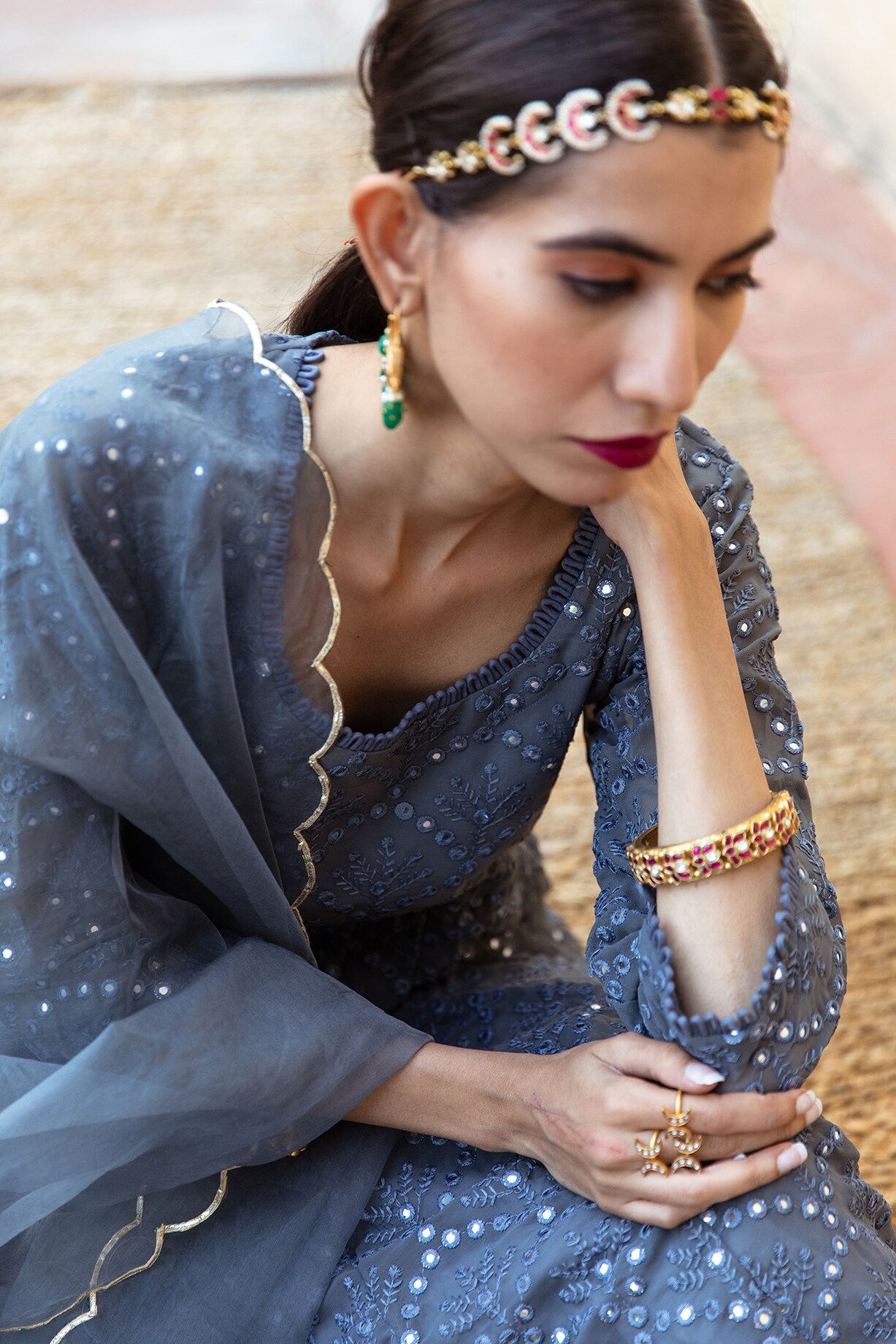 Grey Embroidered Anarkali Set Design by GulaboJaipur by Saloni Panwar ...