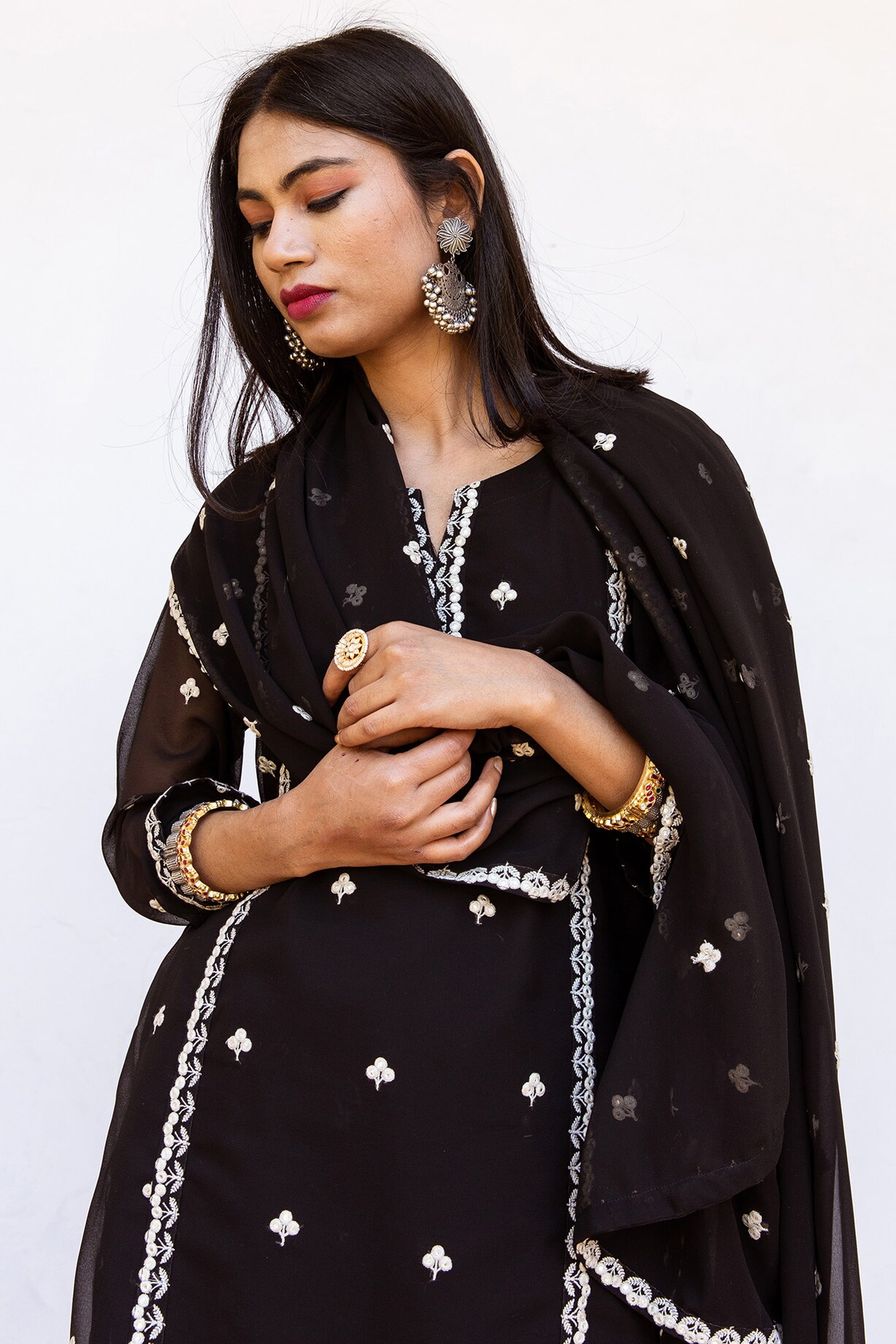 Black Machine Embroidered Straight Kurta Set by GulaboJaipur by Saloni ...